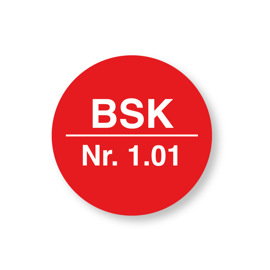 BSK - Schild DN 30 mm rot-weiss PVC rund - 2-zeilig - KSN Klimaservice